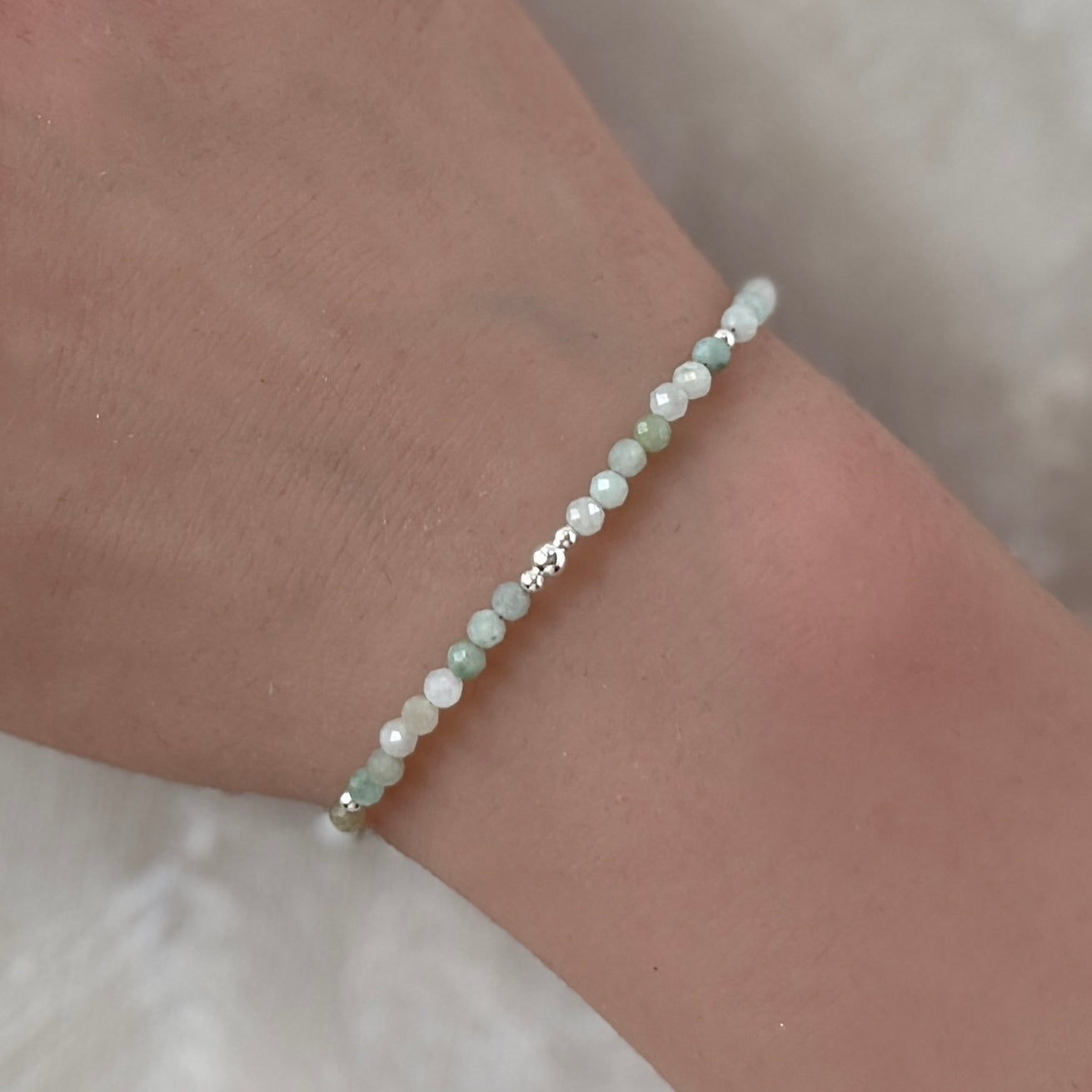 Burmese Jade Dainty Beaded Bracelet Sterling Silver